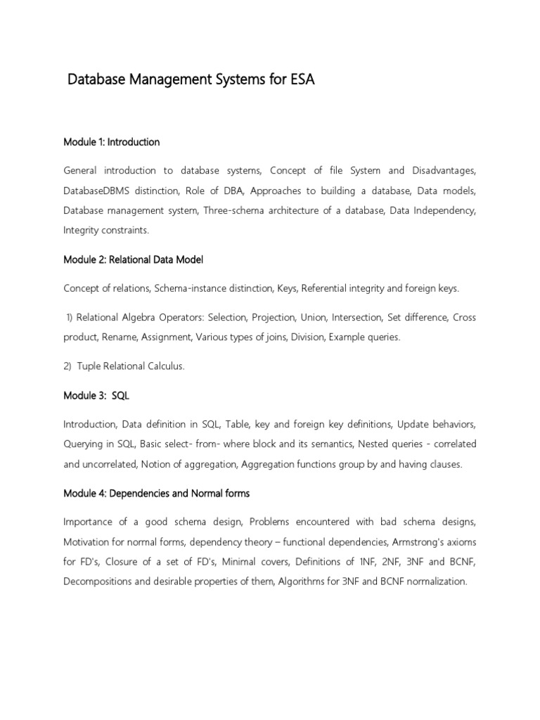 Database_Management_Systems_for_ESA | PDF | Relational Model | Databases