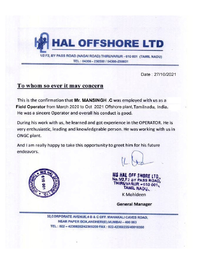 HAL Offshore Experience Maan | PDF