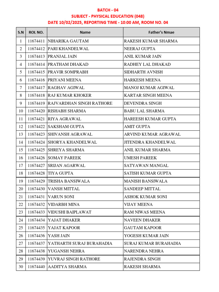 Physical Education Batch 04 Attendance | PDF