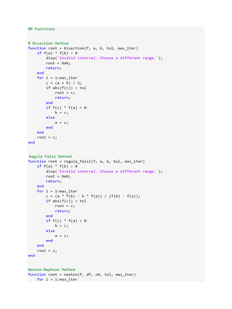 Root-Finding Methods in MATLAB | PDF