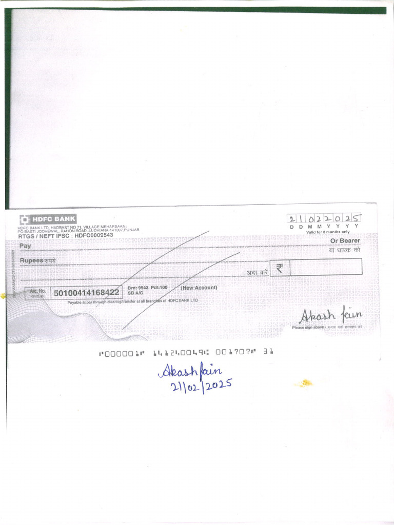 Cancelled Cheque Akash Jain | PDF