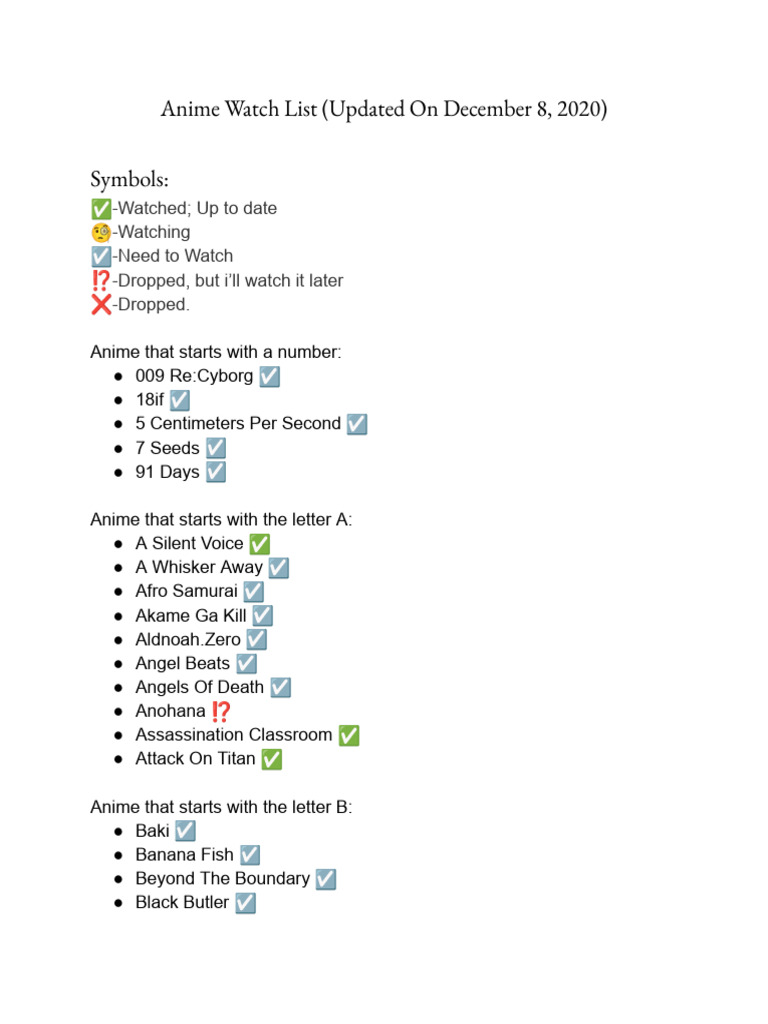 Anime Watch List | PDF | Anime And Manga | Anime