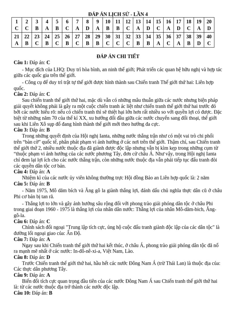 Dap An Lich Su Lan 4 1 | PDF