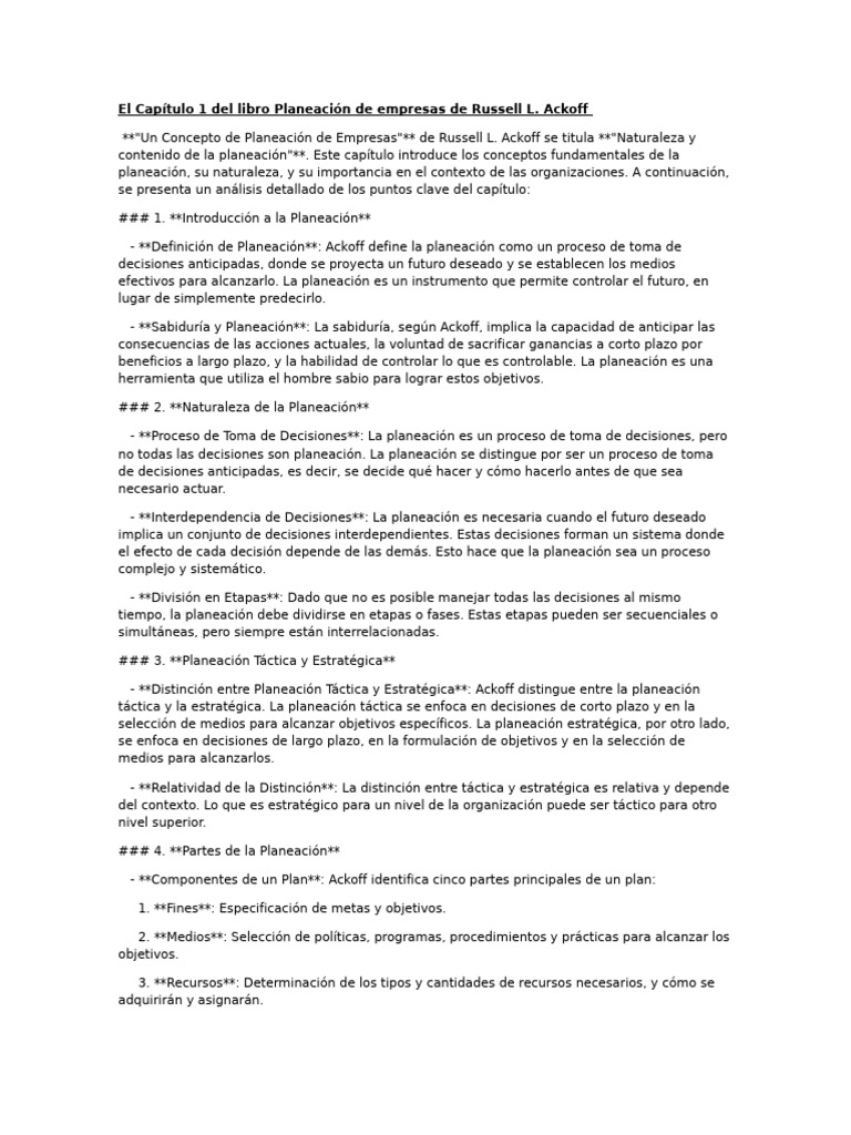 Resumen Capítulo 1 Libro Planeación de Empresas Russell Ackoff | PDF ...