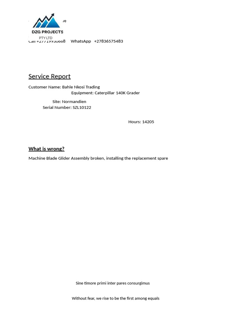 Grader Repair Service Report | PDF