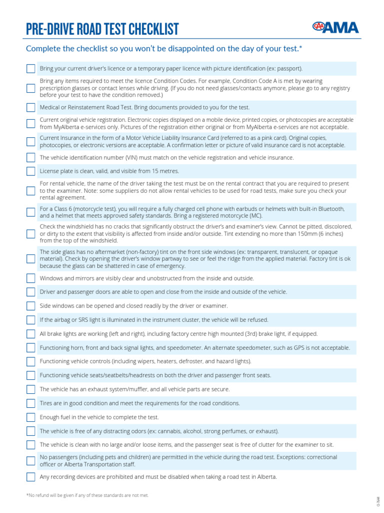 New Pre Drive Road Test Checklist | PDF | Identity Document ...