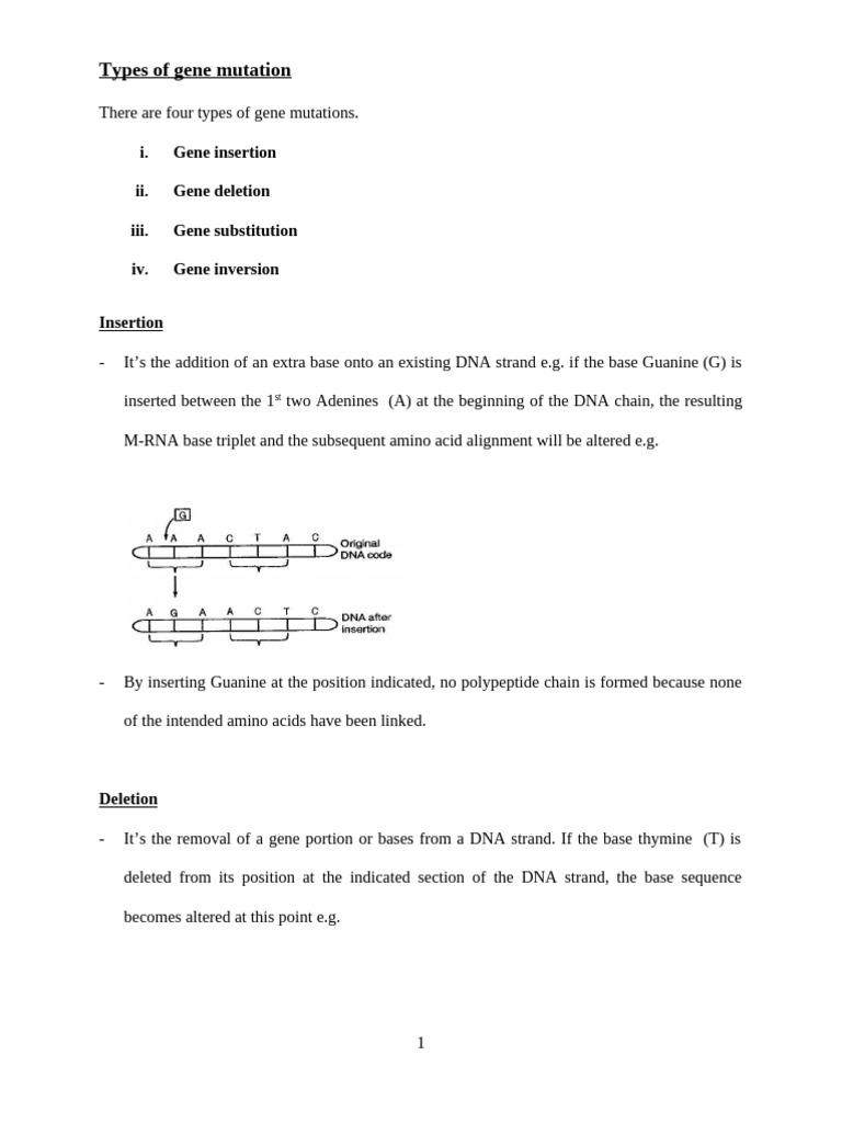 Types of Gene Mutation | PDF | Nucleic Acid Sequence | Dominance (Genetics)