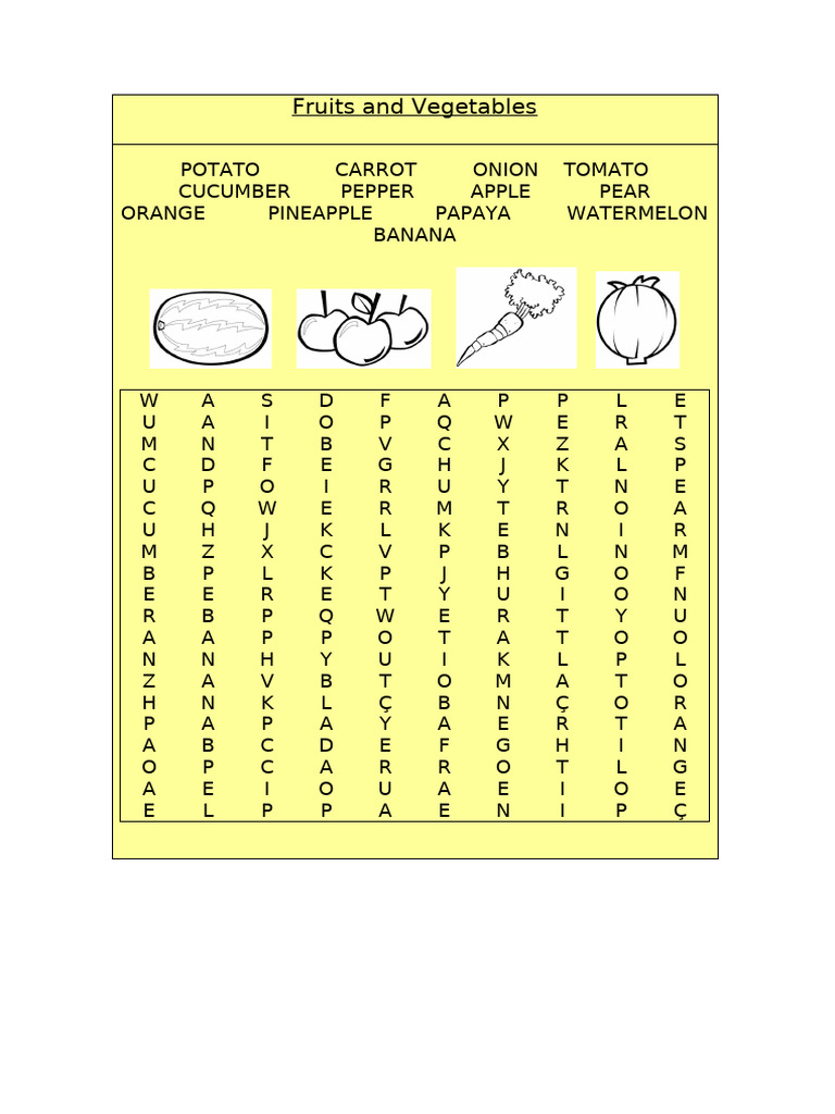 Fruits and Vegetables Wordsearch | PDF