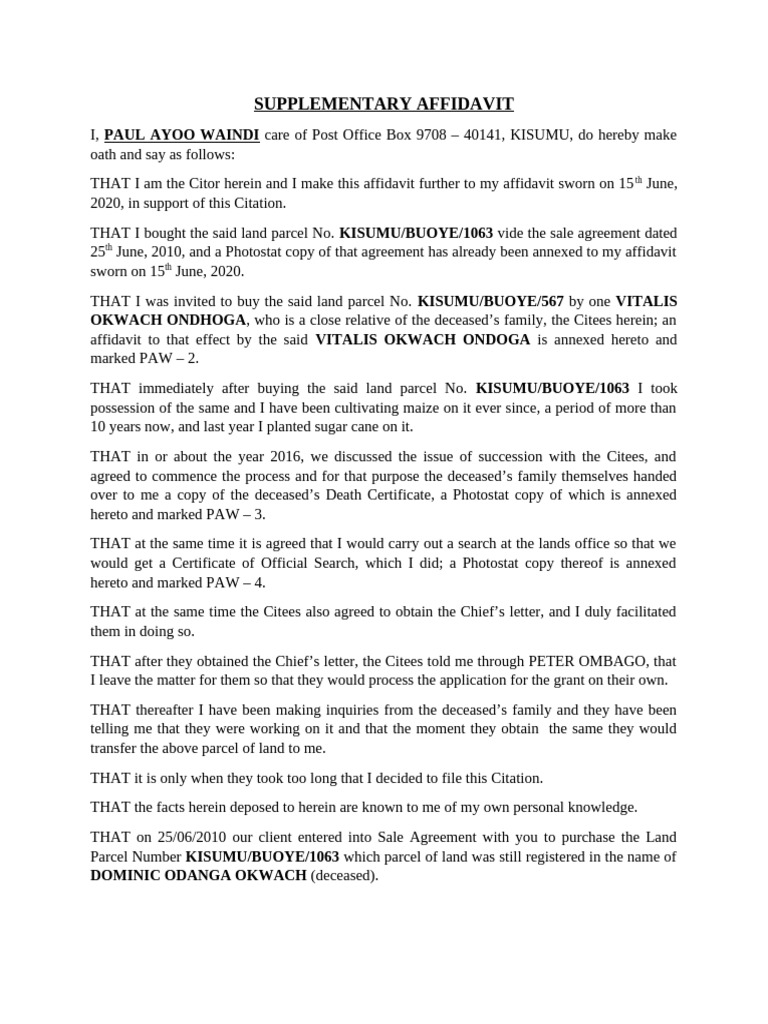 Supplementary Affidavit | PDF