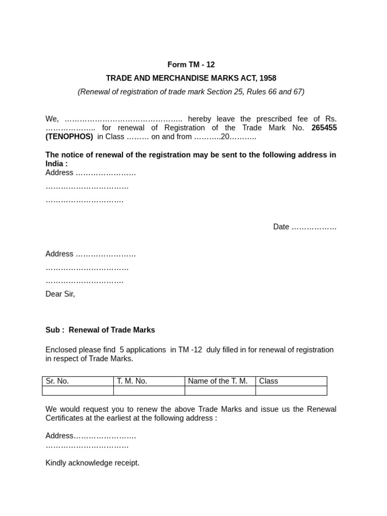 Form1 TM - 12 Trade and Merchandise Marks Act, 1958 | PDF