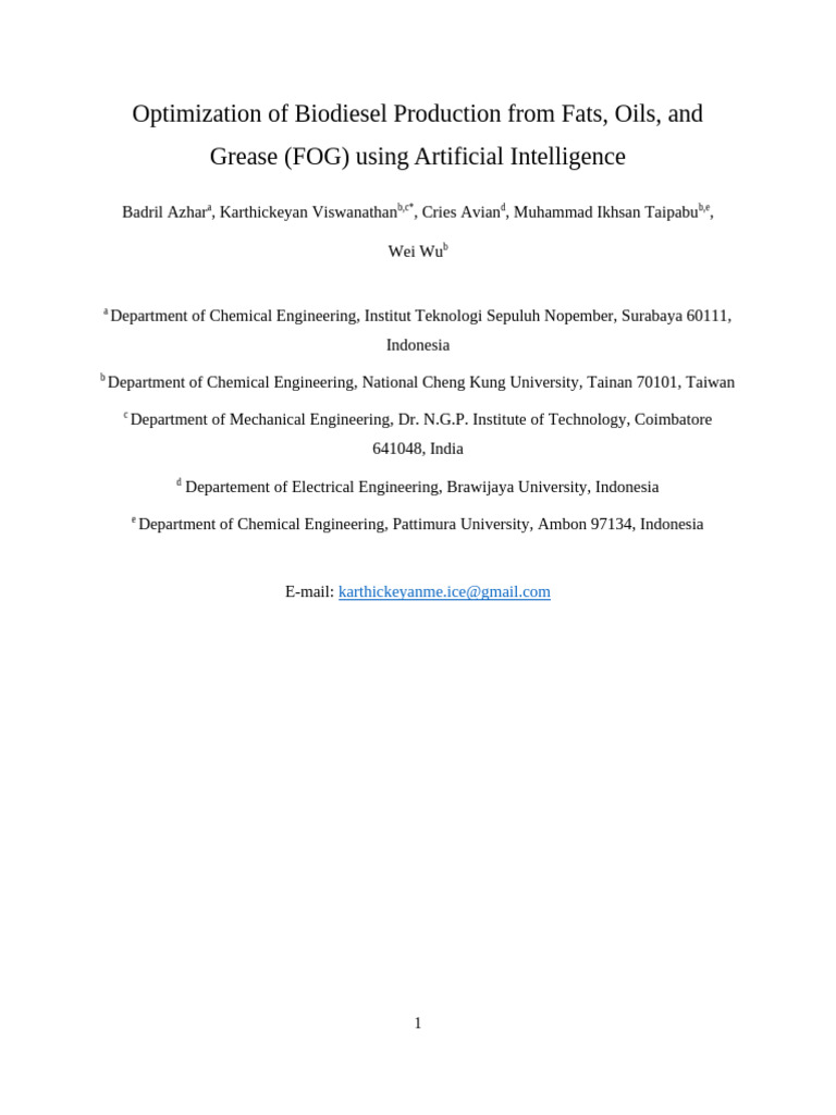 AI-Optimized Biodiesel Production Process | PDF | Biodiesel | Chemistry