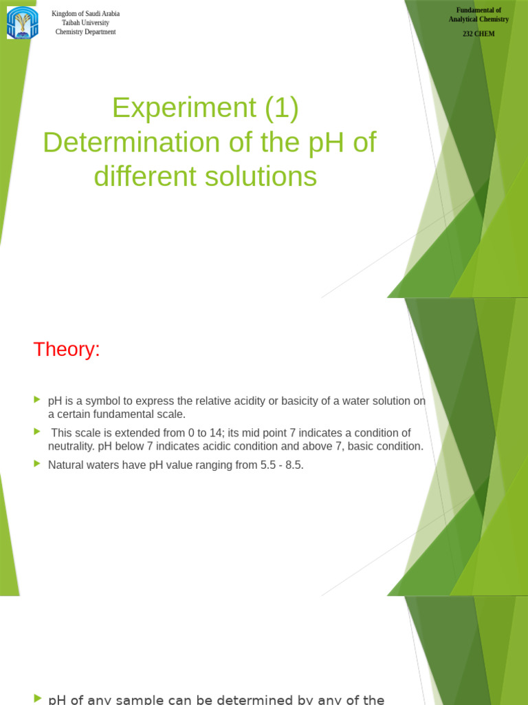 LAB 2 PART 1 EXP (1) Determination of The PH of Different Solutions | PDF