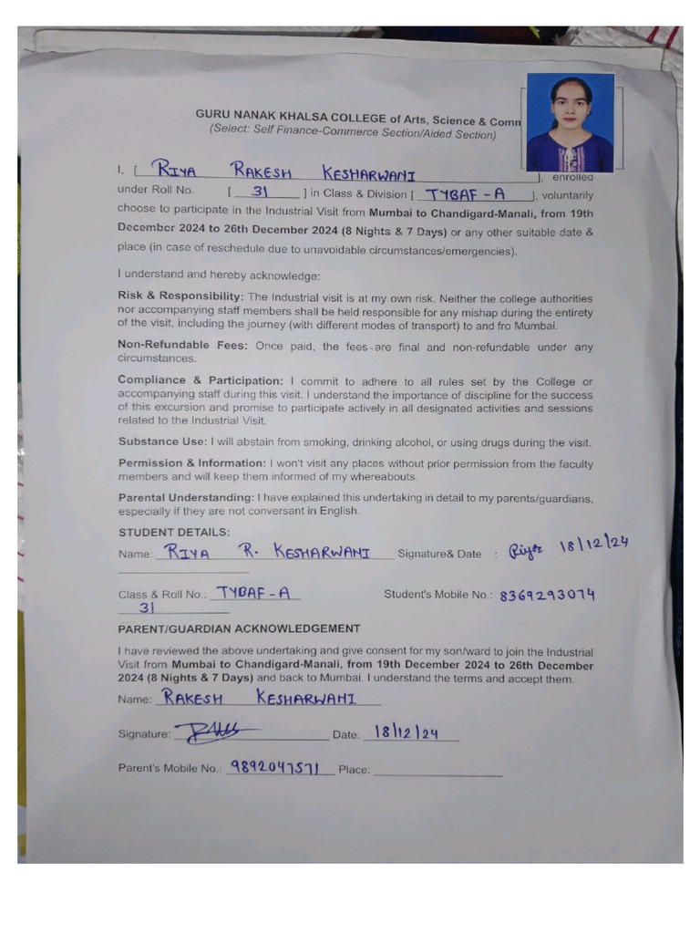 Industrial Visit Undertaking | PDF