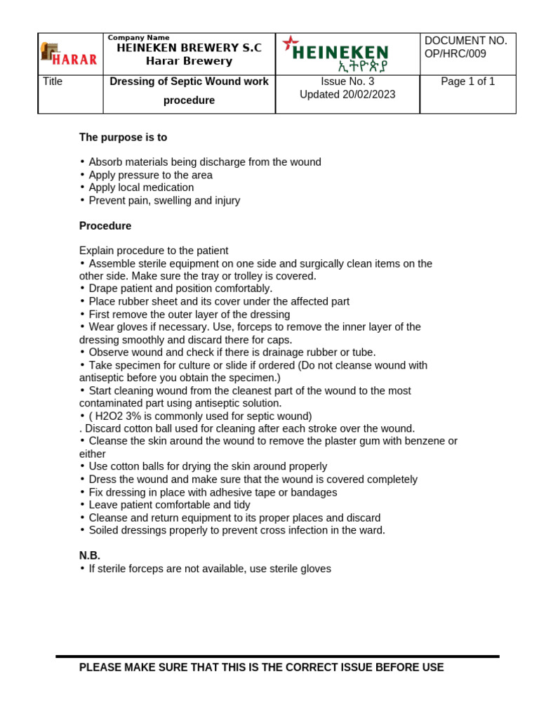 Septic Wound Dressing Procedure Guide | PDF