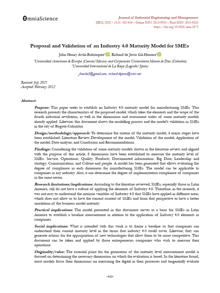 Proposal and Validation of An Industry 4.0 Maturity Model For SMEs | PDF | Internet Of Things | Data