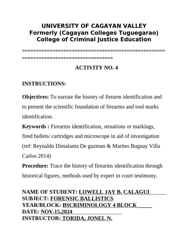 Activity-4_forensic-Ballistics Lowell Jay | PDF | Firearms | Flight