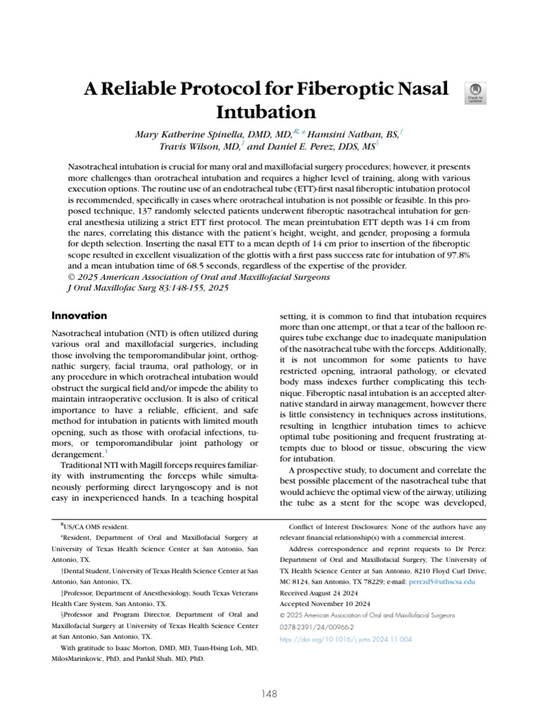 A Reliable Protocol For Fiberoptic Nasal Intubatio | PDF | Medical ...