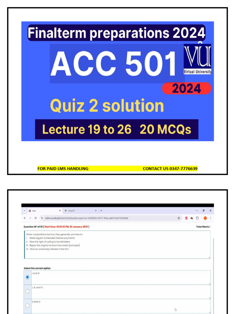 ACC501 Quiz 2 (Finalterm Quiz) Fall 2024 by Ali Khan | PDF