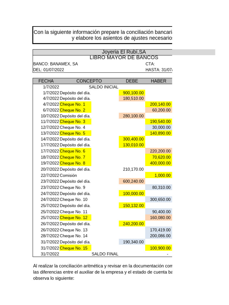 Ejercicio 7c CB RTO | PDF | Bancos | Cheque