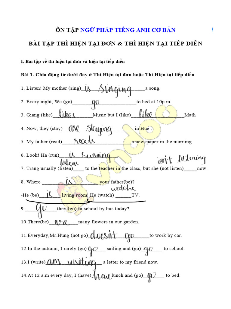 BT Thì HTĐ, HTTD 2 (Tách) 2 | PDF