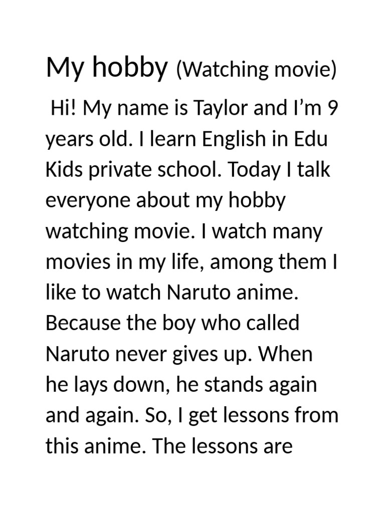 My Hobby: Watching Movies and Anime | PDF