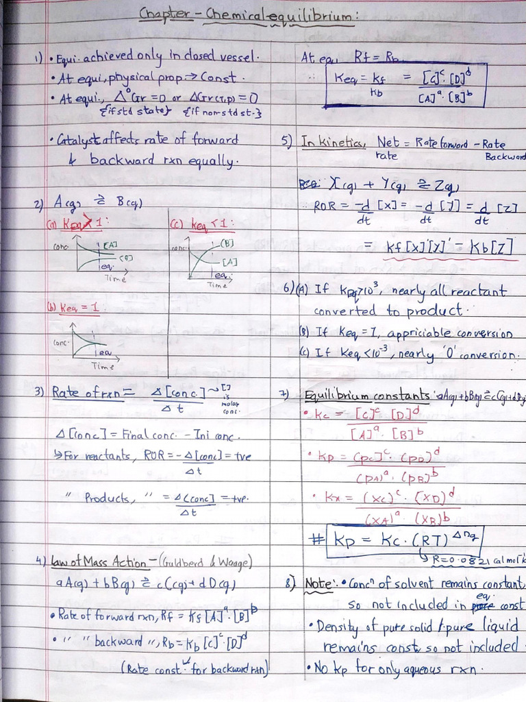 Chemical Equilibrium Short Notes - SCP | PDF