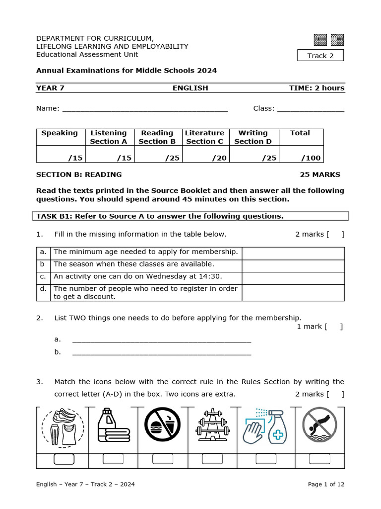 English - Yr07 - tr2 - Main Paper - 2024 | PDF