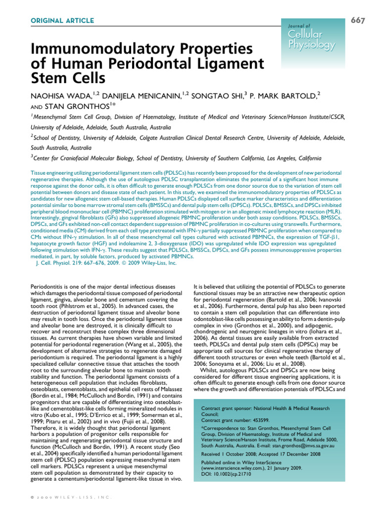 Immunomodulatory Properties of Human Periodontal Ligament Stem Cells ...