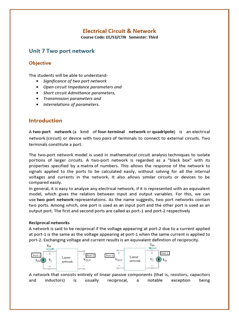 Two Port Network - EC&N - UC | PDF | Electrical Impedance | Electricity
