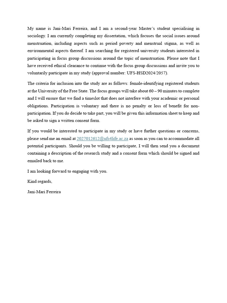 Female Identifying Students Focus Groups Participation Invitation 2025 ...