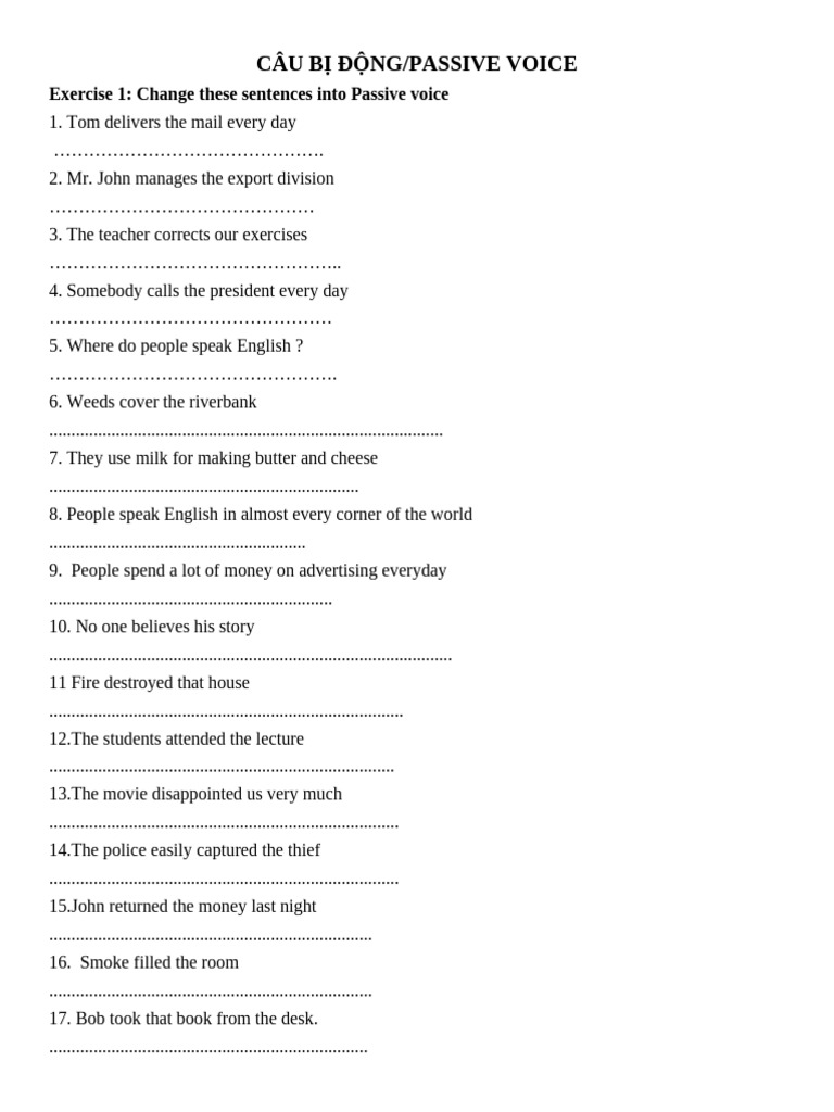 Bai Tap Passive Voice Lop 9 Co Dap An | PDF
