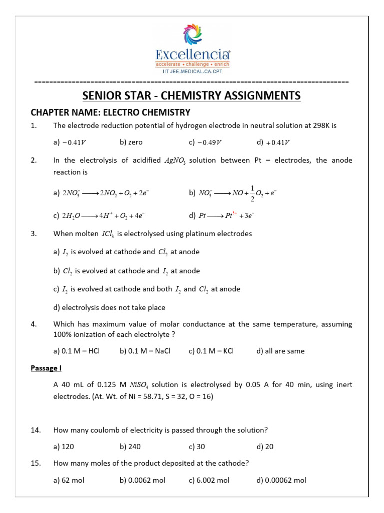C1. SR STAR CHEM - Electro Chemistry | PDF | Electrochemistry | Redox