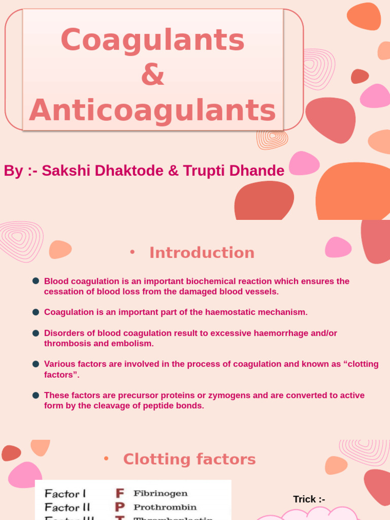 Coagulants and Anticoagulants Explained | PDF | Coagulation | Thrombus