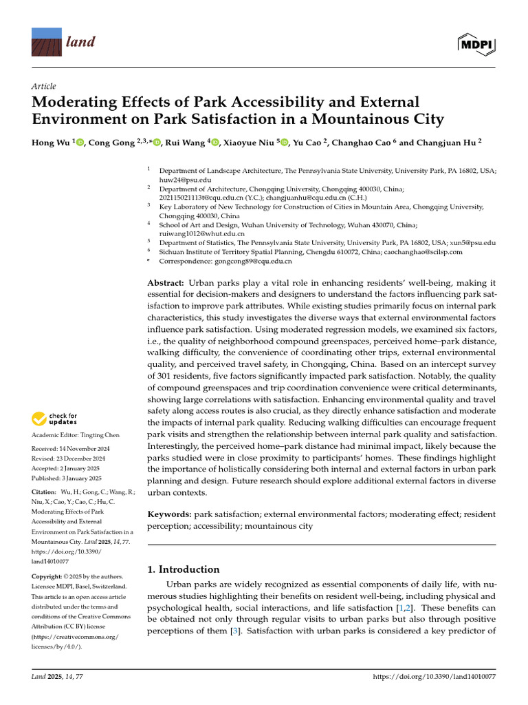 Moderating Effects of Park Accessibility and External Environment On ...