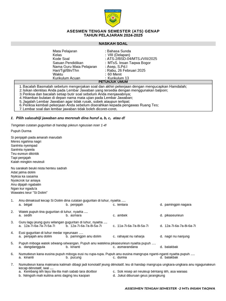 Soal Bhs. Sunda_8 | PDF