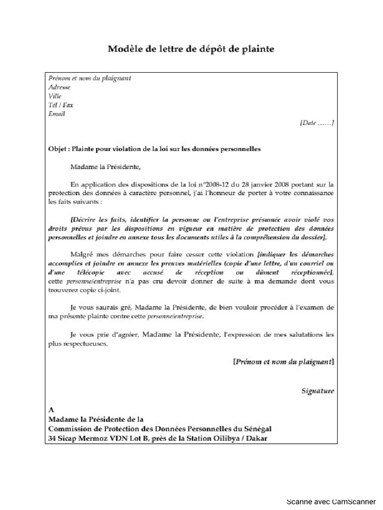 modele_lettre_CDP_depot_plainte_1 | PDF