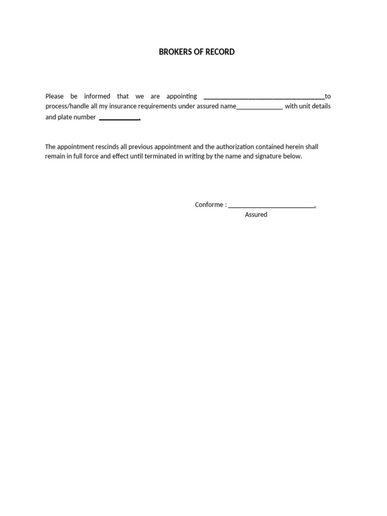 Broker of Record Appointment Form | PDF