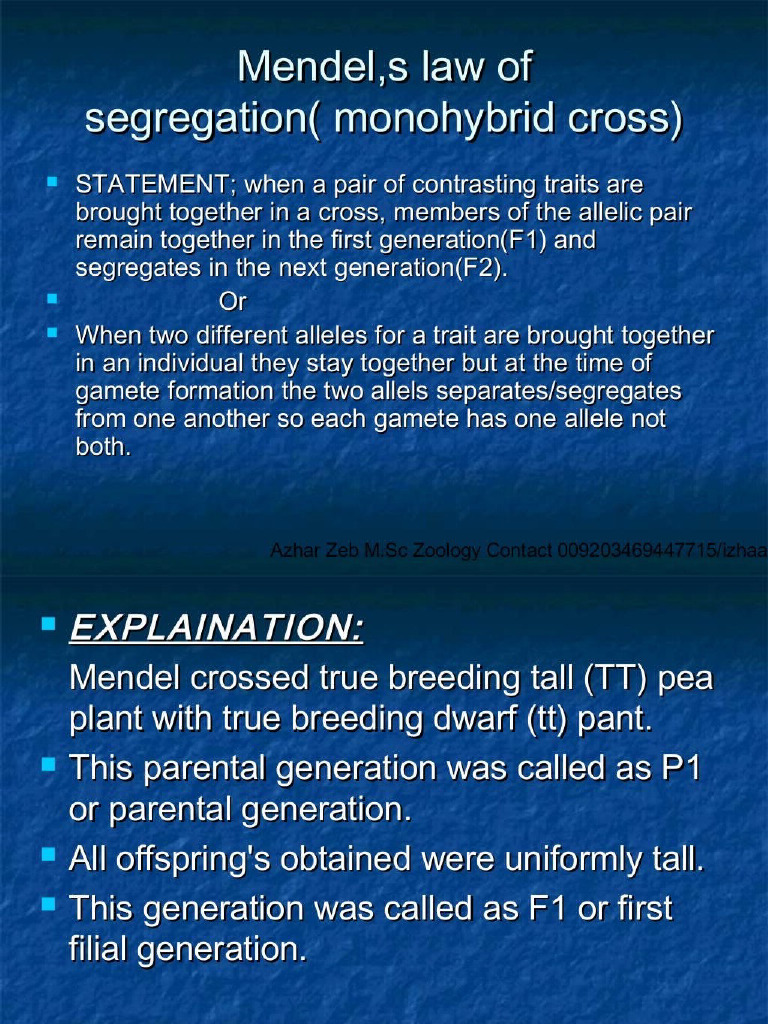 Mendels Law of Segregation Monohybrid Cross | PDF