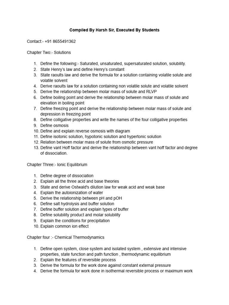 HSC Chemistry Chapter Wise PYQ-1 | PDF | Reaction Rate | Gibbs Free Energy