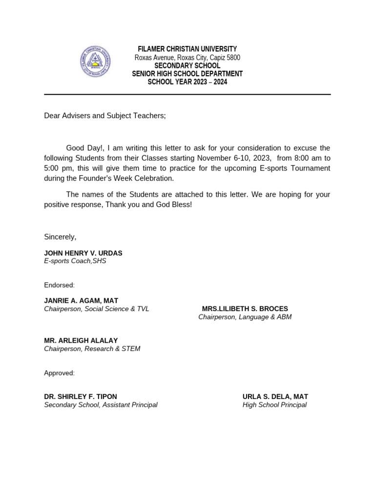 Letter for Esports | PDF