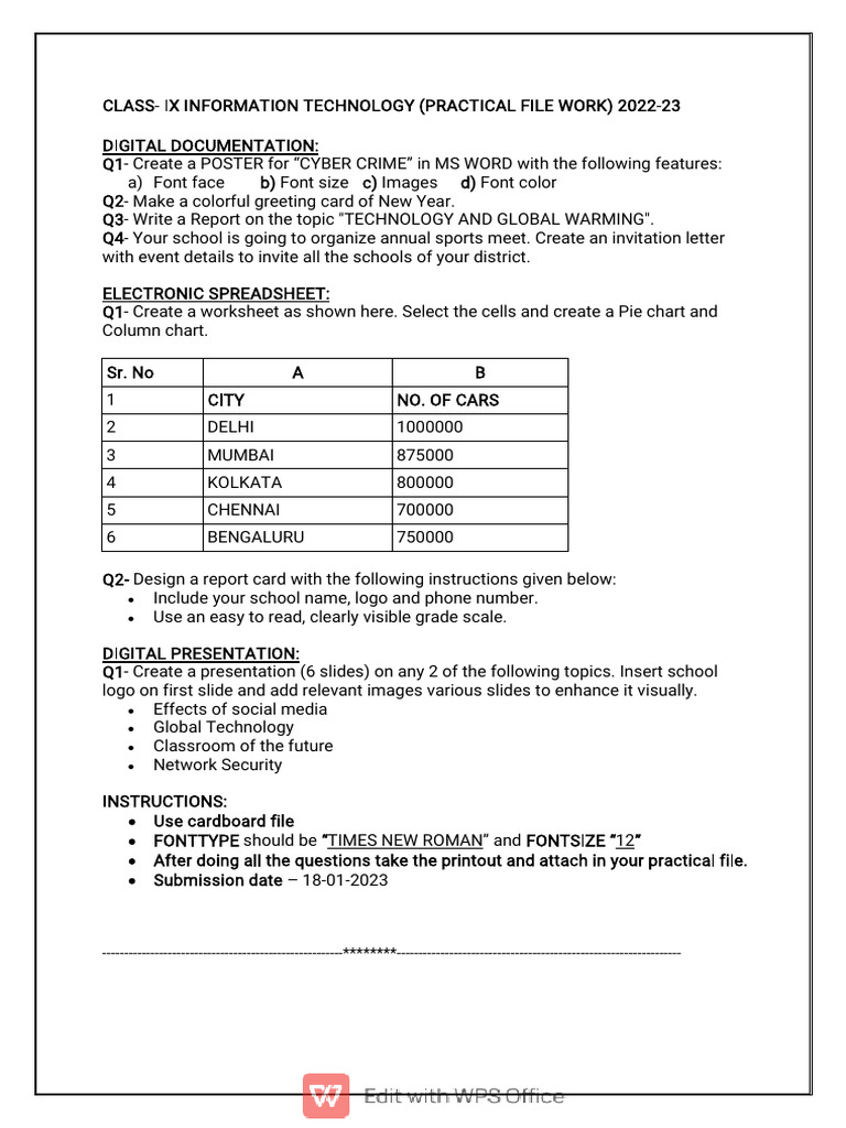 Class 9 IT Practical File Guidelines | PDF