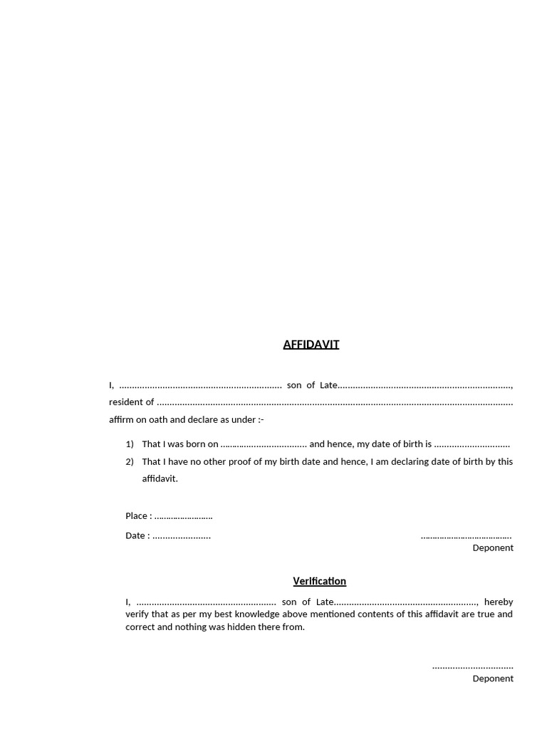 AFFIDAVIT For Date of Birth For Pan | PDF