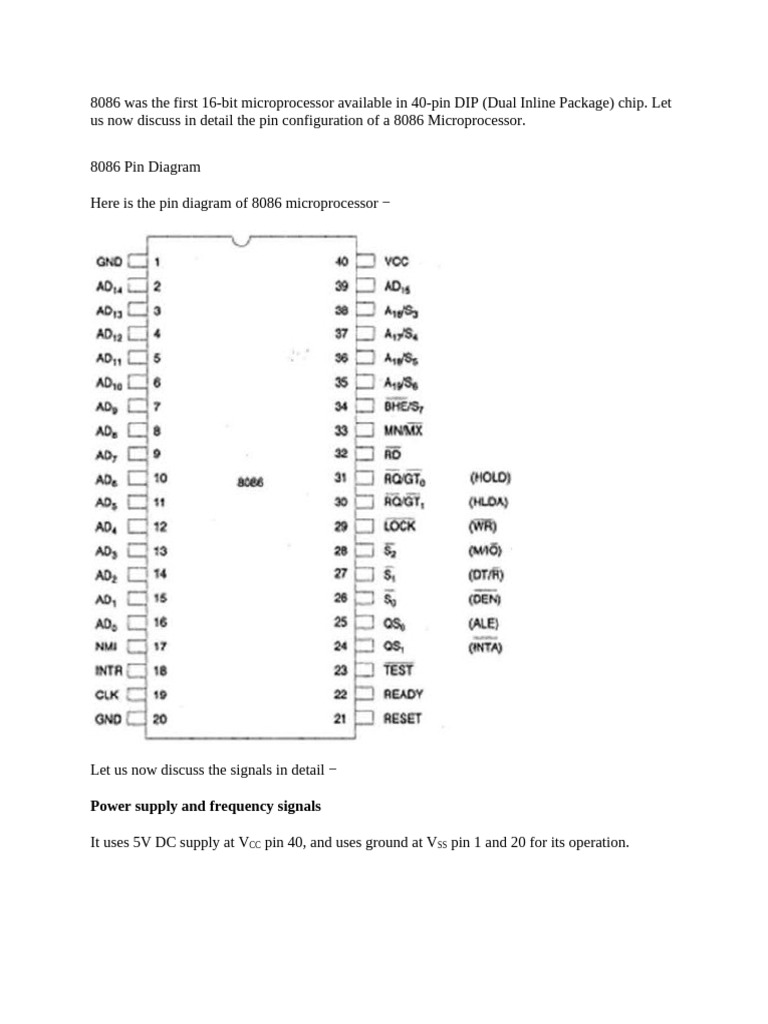 Pin Configuration 8086 | PDF | Input/Output | Central Processing Unit