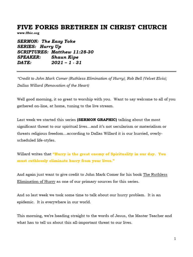 2021 1 31 The Easy Yoke | PDF | Jesus | Disciple (Christianity)