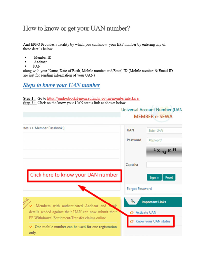How To Know or Get Your UAN Number | PDF