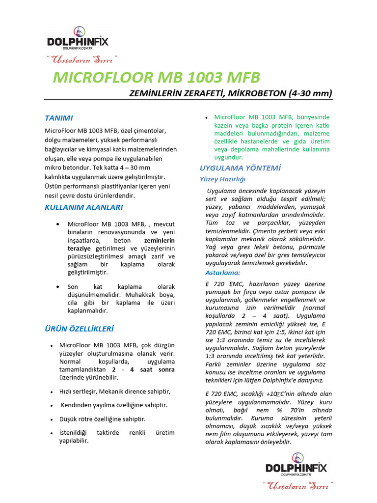 Microfloor MB 1003 MFB - Yeni̇ Nesi̇l Mi̇krobeton (4-30 MM) | PDF