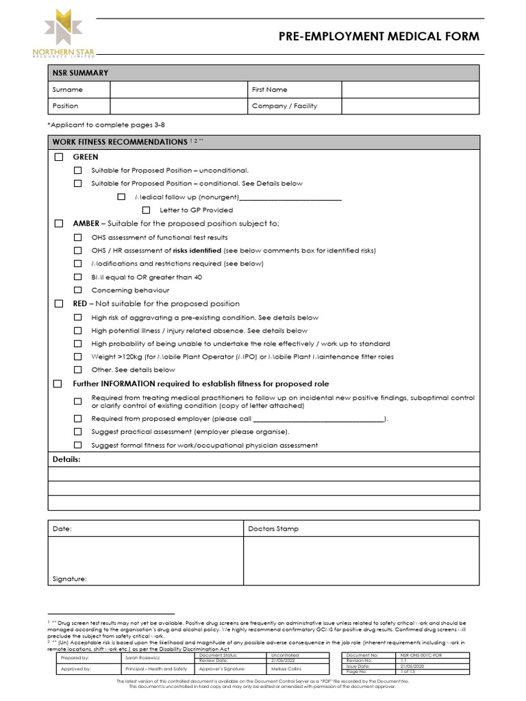 Nsr Ohs 001c for Pre Employment Medical Form (1) | PDF | Dermatitis ...