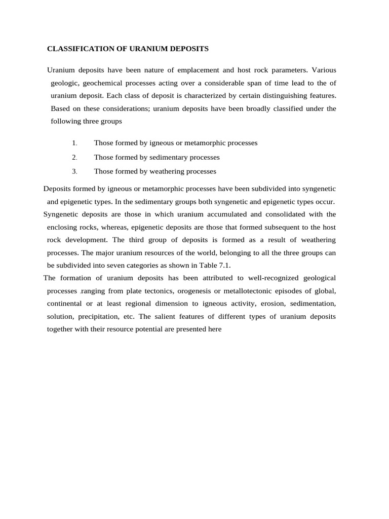 Classification of Uranium Deposits | PDF | Shale | Rock (Geology)