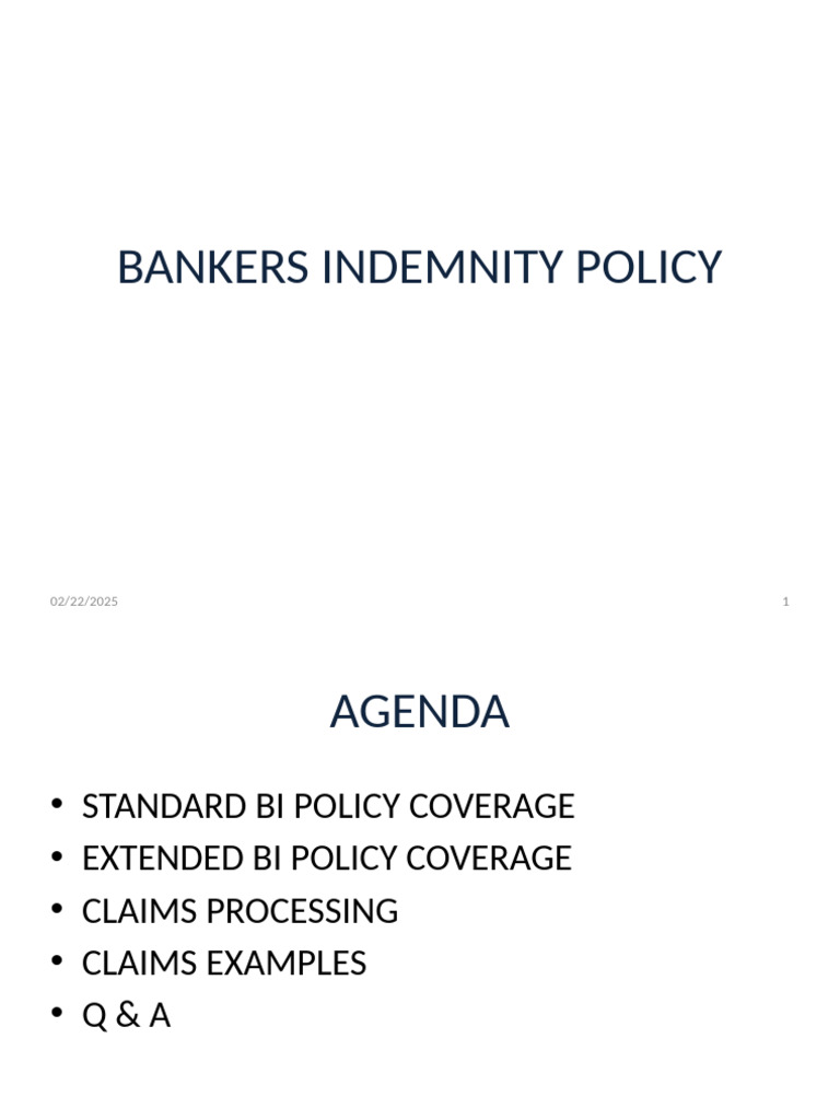 Bankers Indemnity Policy Overview | PDF | Insurance | Money