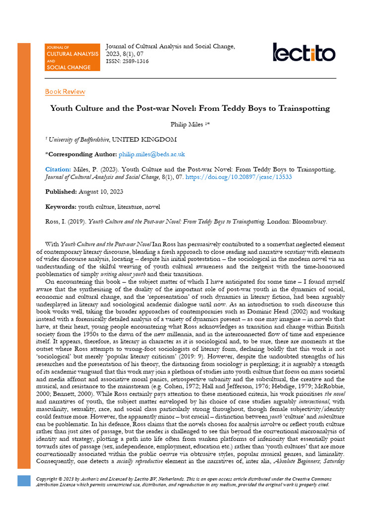 youth-culture-and-the-post-war-novel-from-teddy-boys-to-trainspotting-13533 | PDF | Narrative ...
